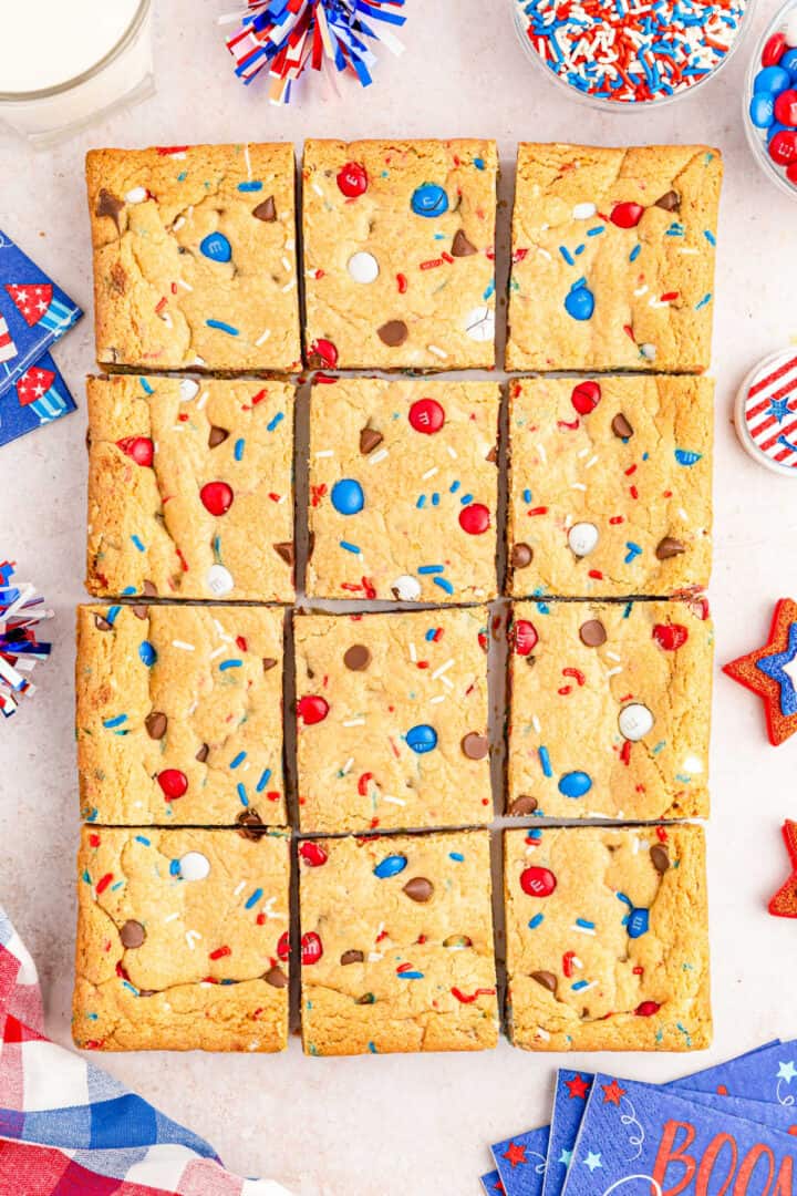 4th Of July M&M Cookie Bars - One Hot Oven®